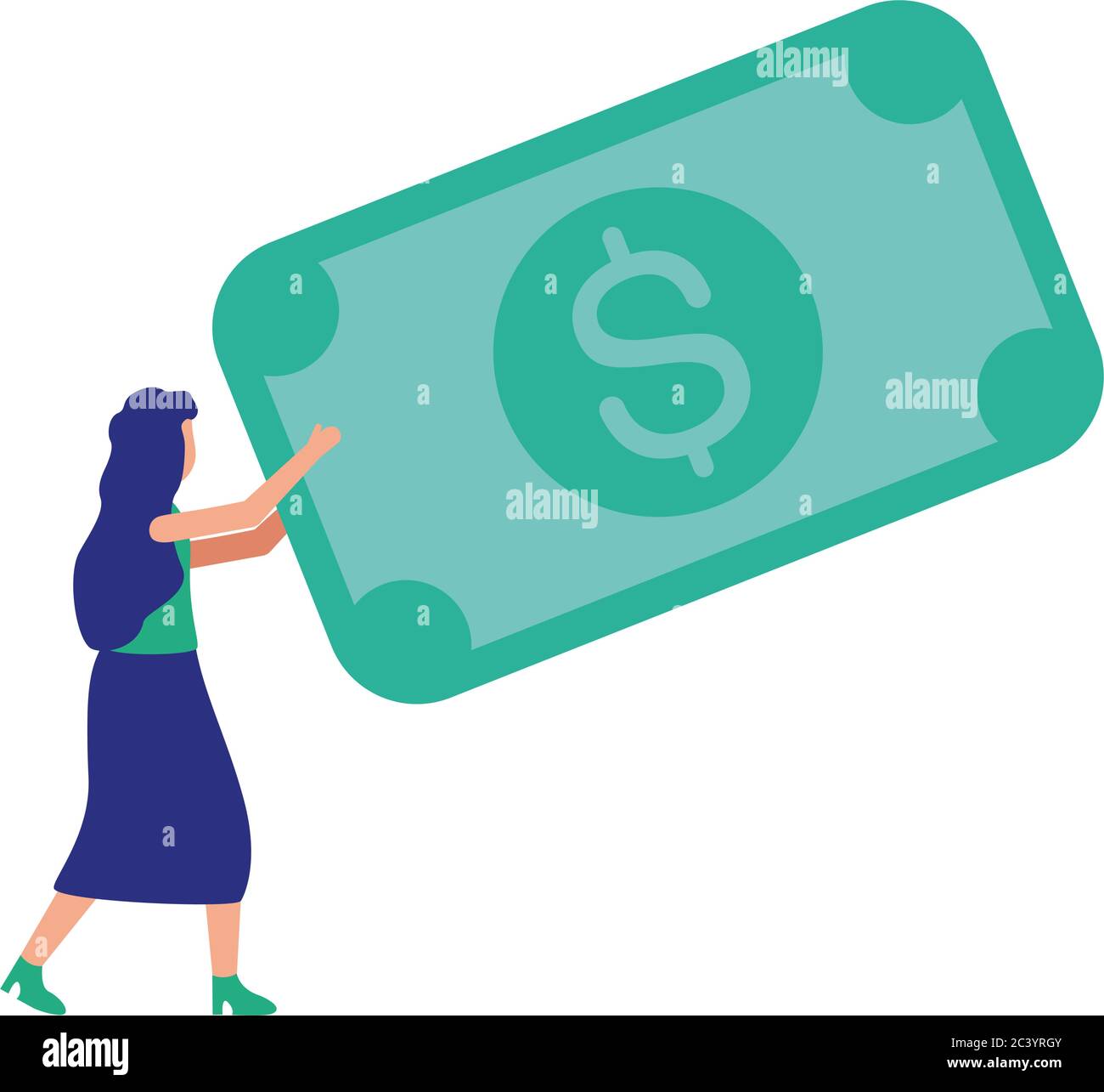 Woman avatar with bill of money financial banking commerce and market ...