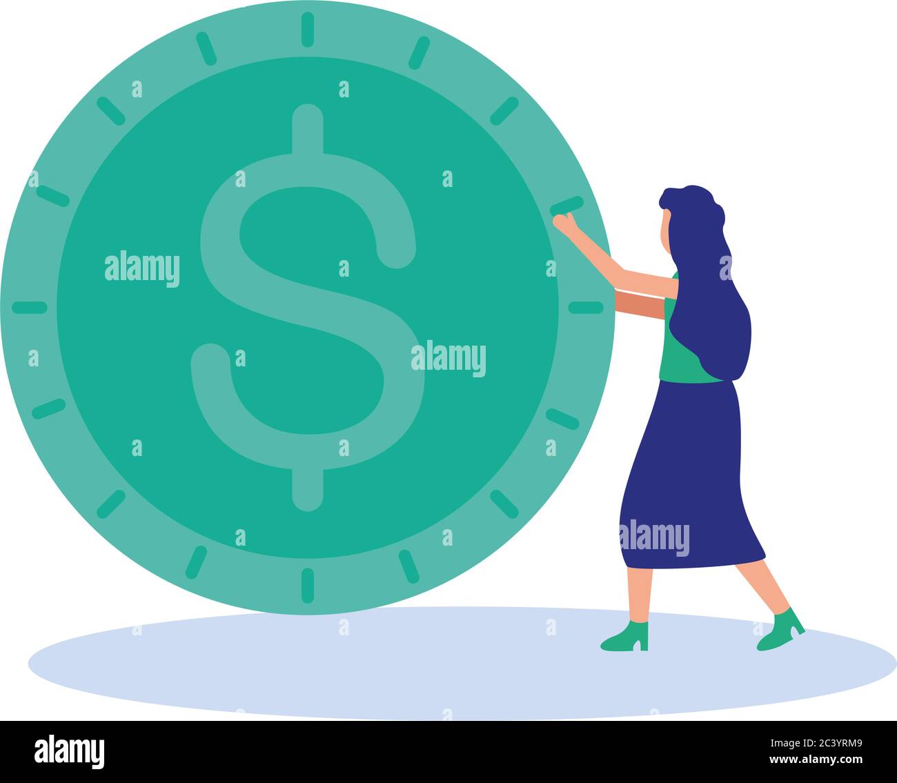 Woman avatar with coin of money financial banking commerce and market ...