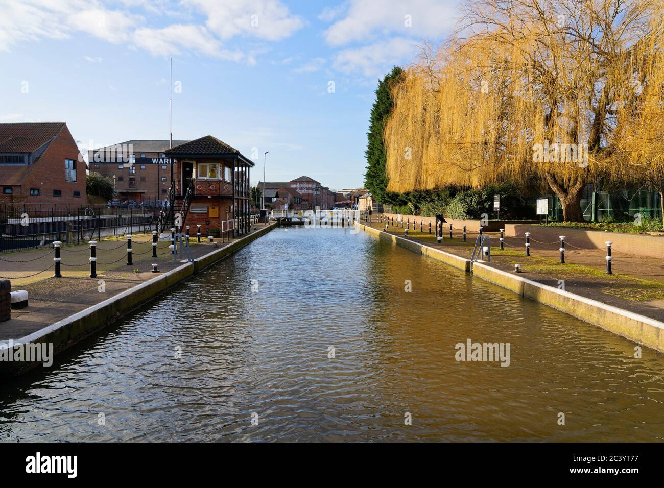 Newark on Trent's locks and warehouses on the River Trent Stock Photo ...