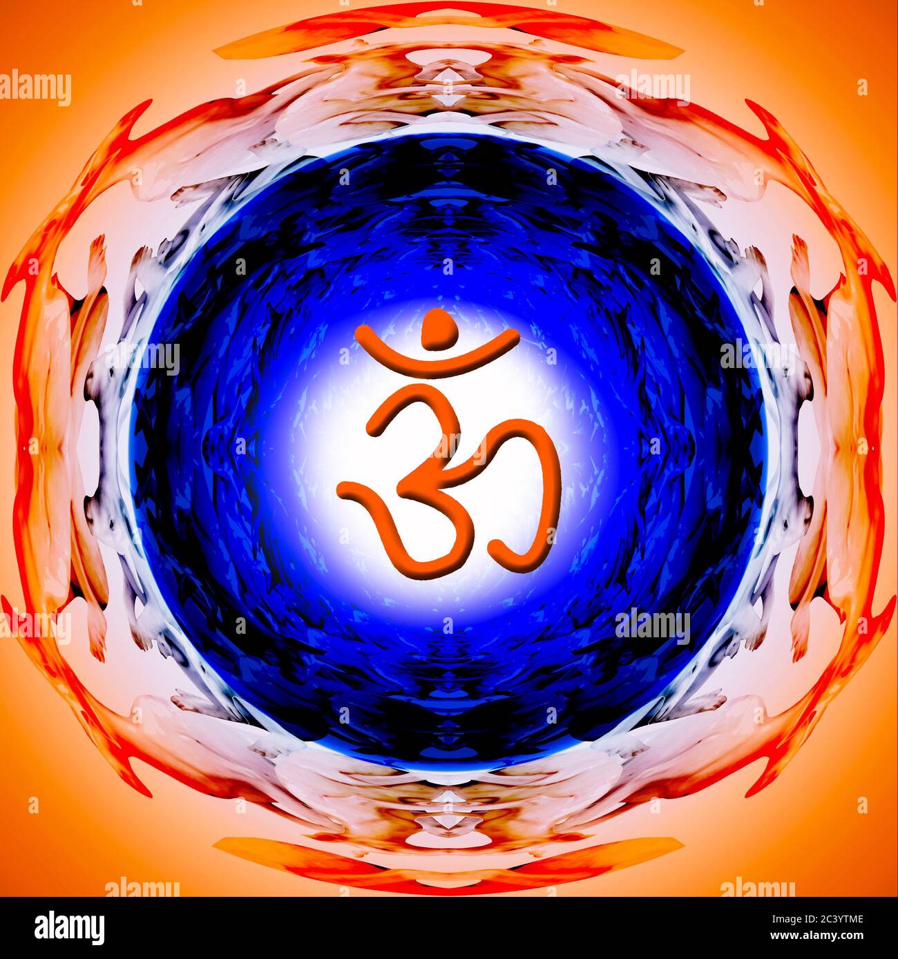 orange and blue background with hindu symbol om Stock Photo - Alamy
