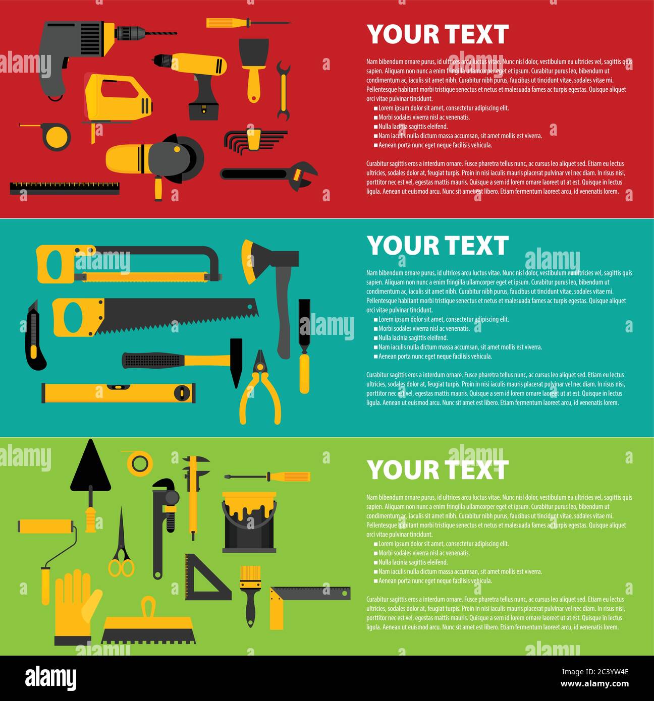 Repair and construction horizontal banners with tools icons Stock ...