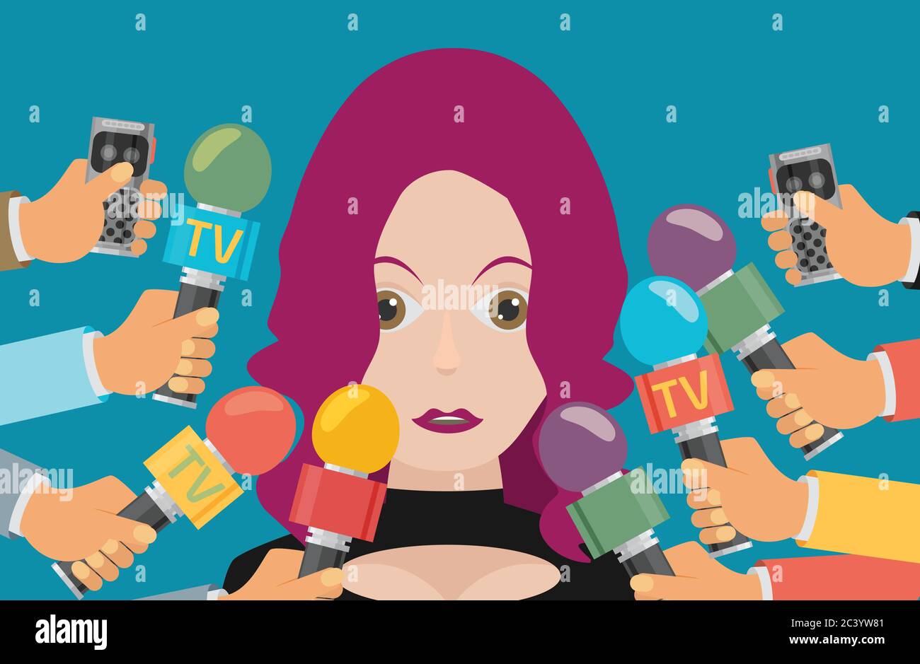 vector live report concept, live news, hands of journalists with ...