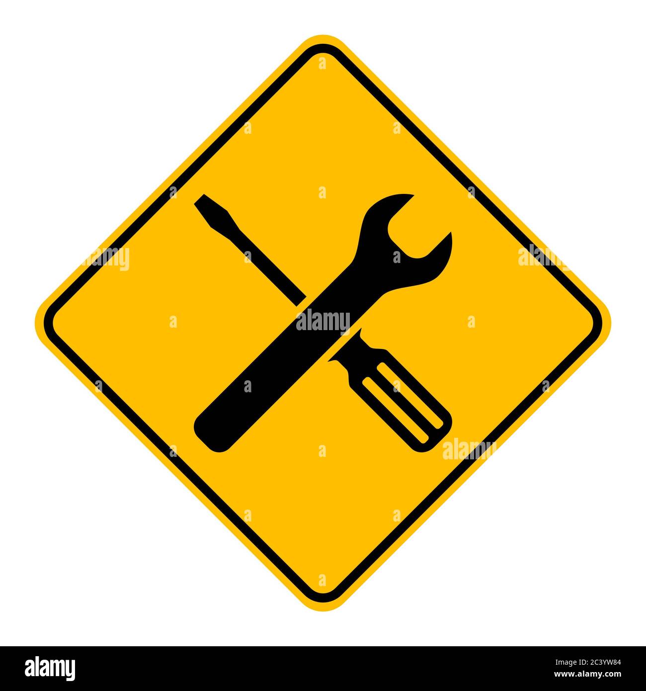 Tools and road sign Stock Photo - Alamy