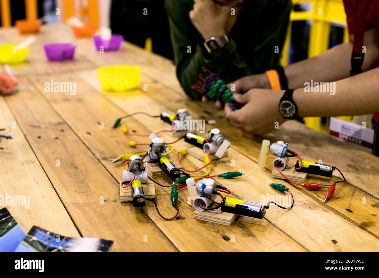 Education circuit and motor activity. Tinkering area with batteries ...