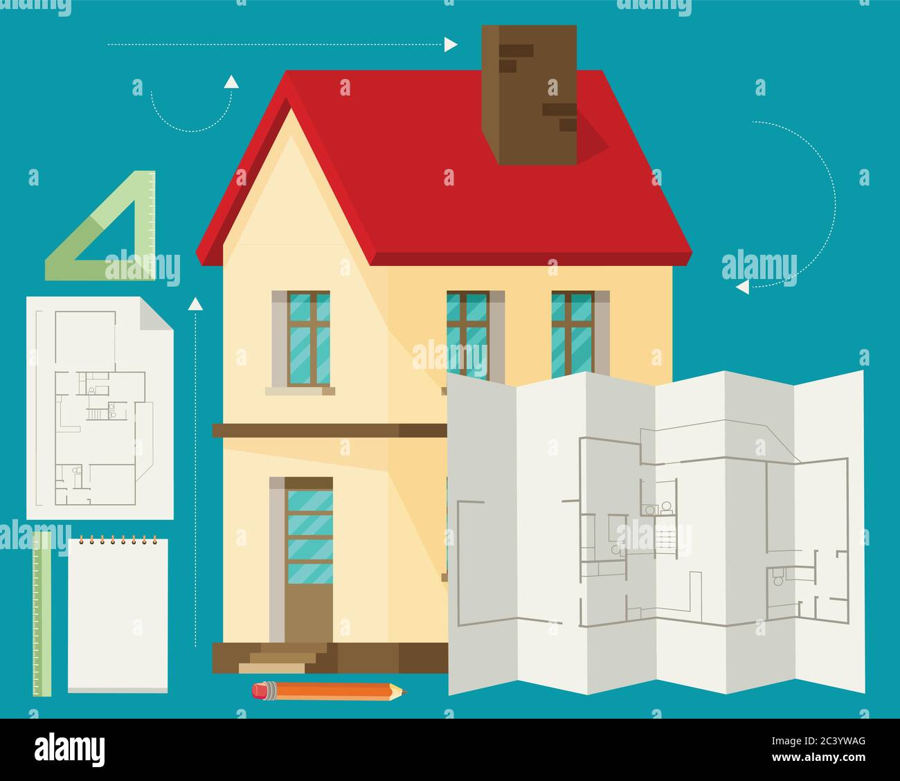 Set of vector architect concept design flat line Stock Vector Image ...