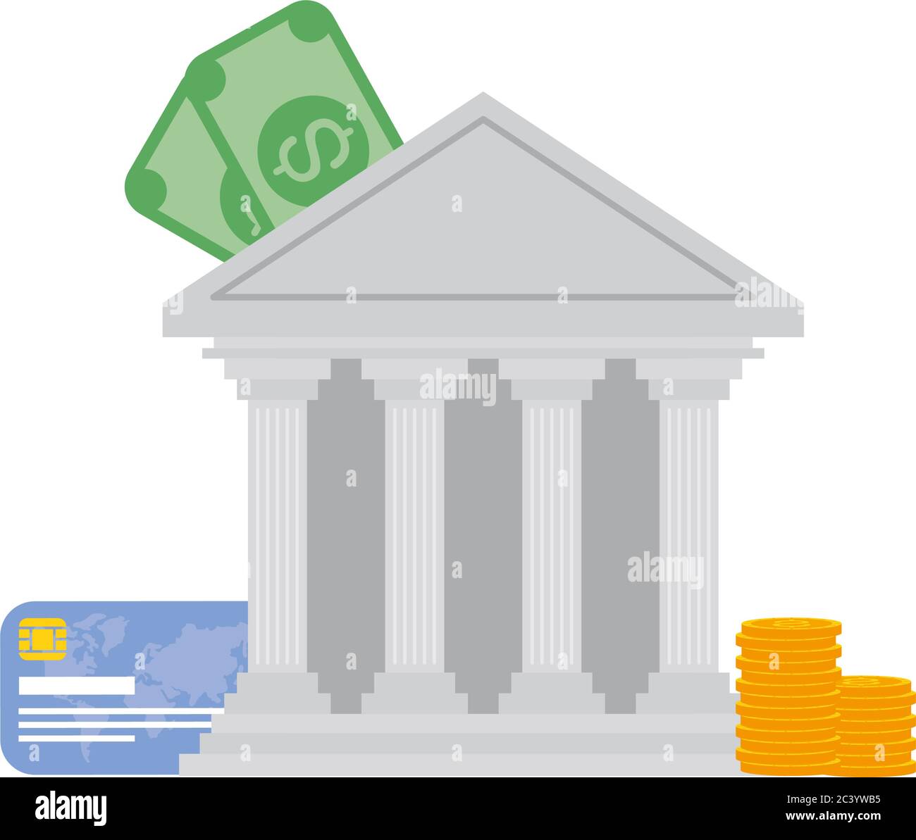 bank with bills coins and credit card of money financial banking ...