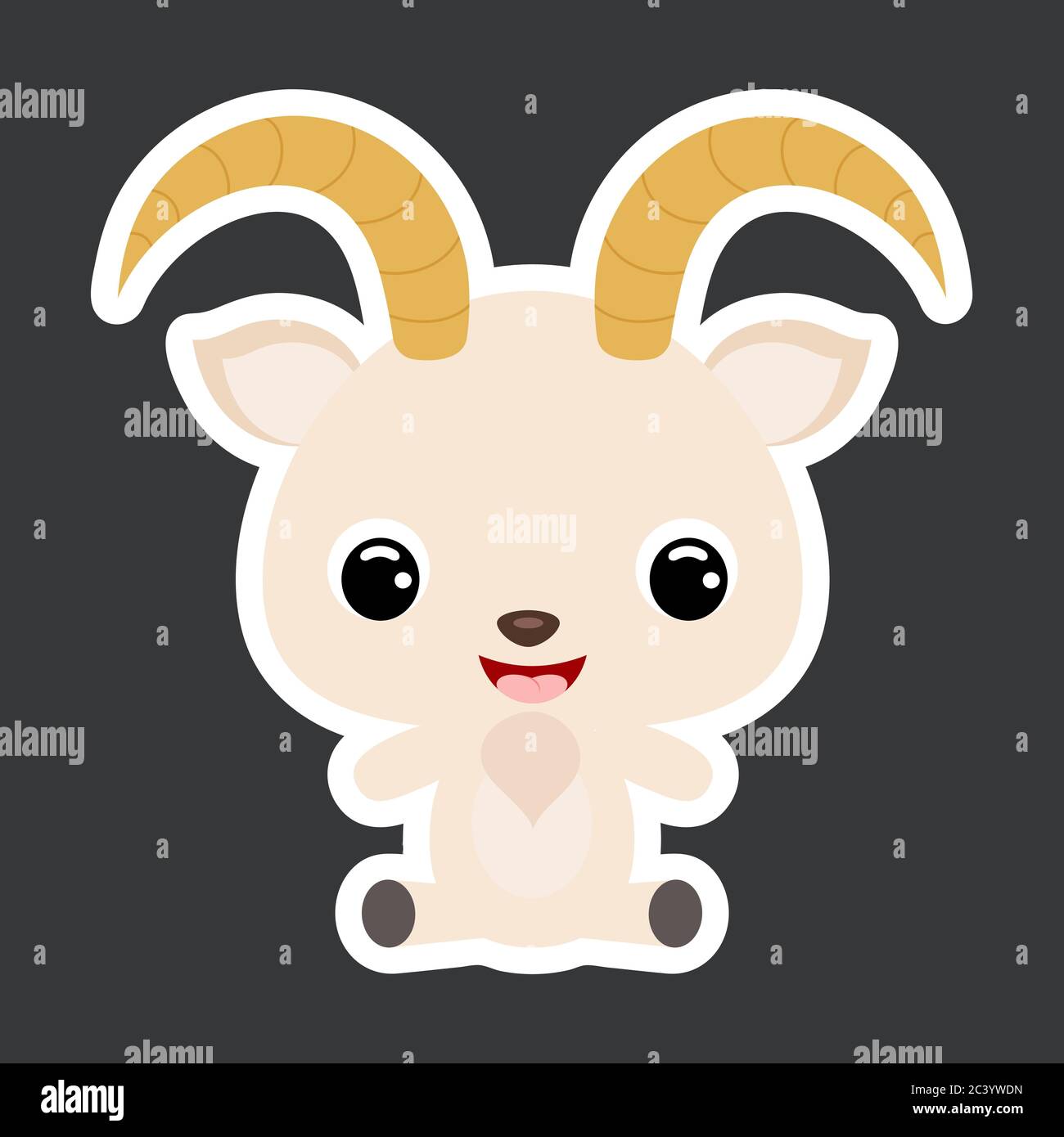 Children's sticker of cute little sitting goat. Domestic animal ...