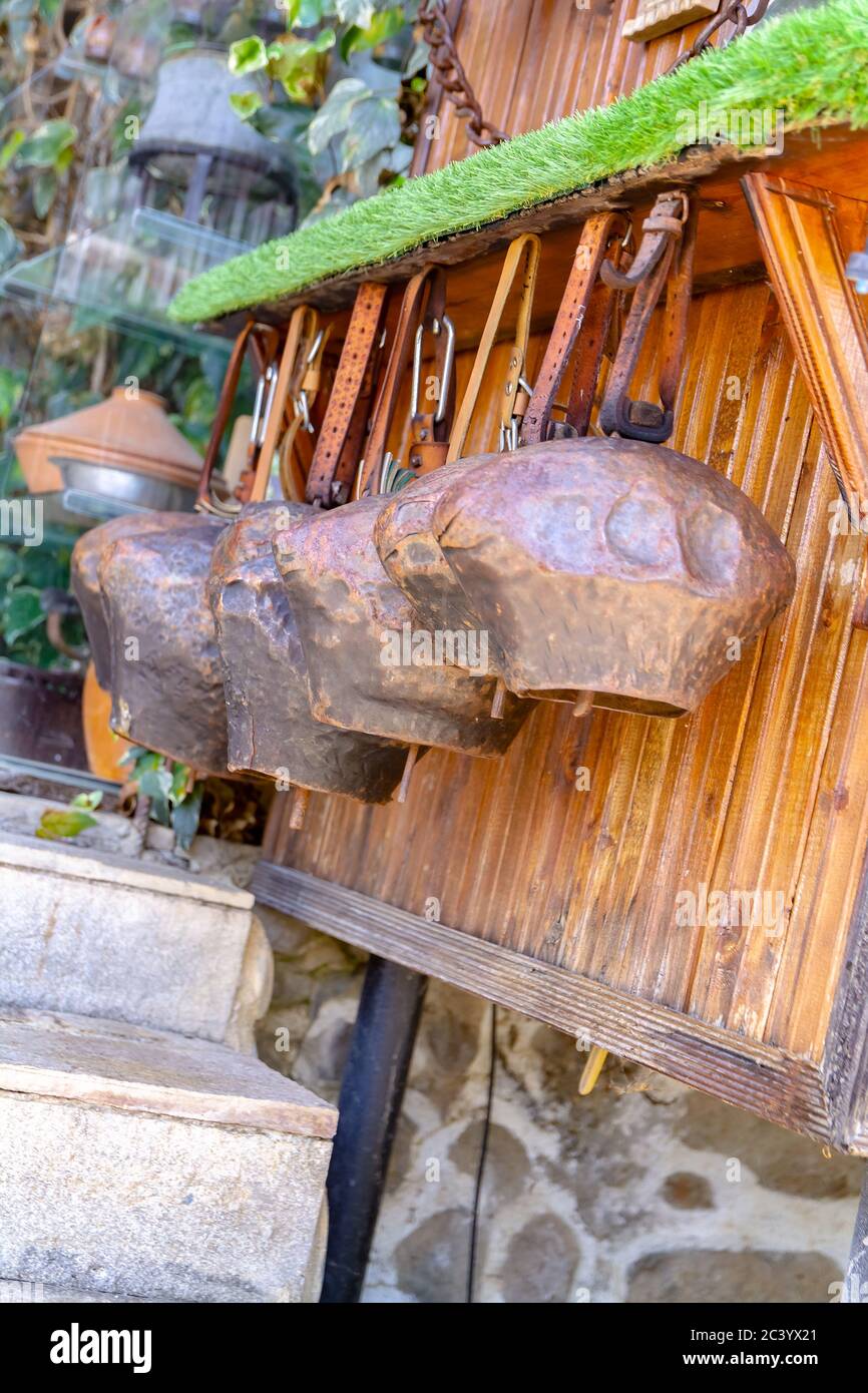 Old metal bells for pets of different sizes and specific sound ...