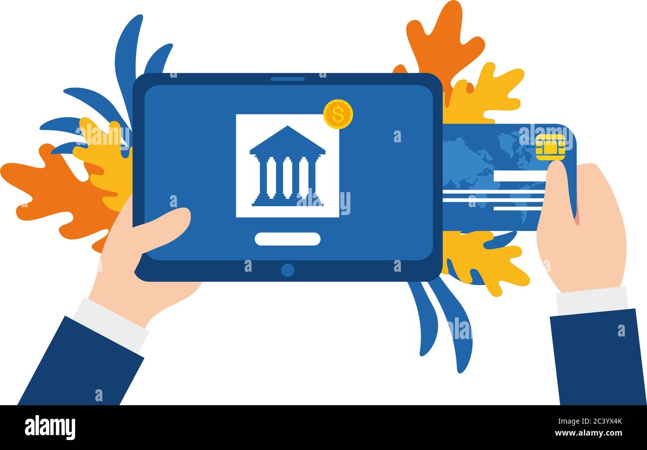 tablet with bank and credit card of Online payments money and ecommerce ...