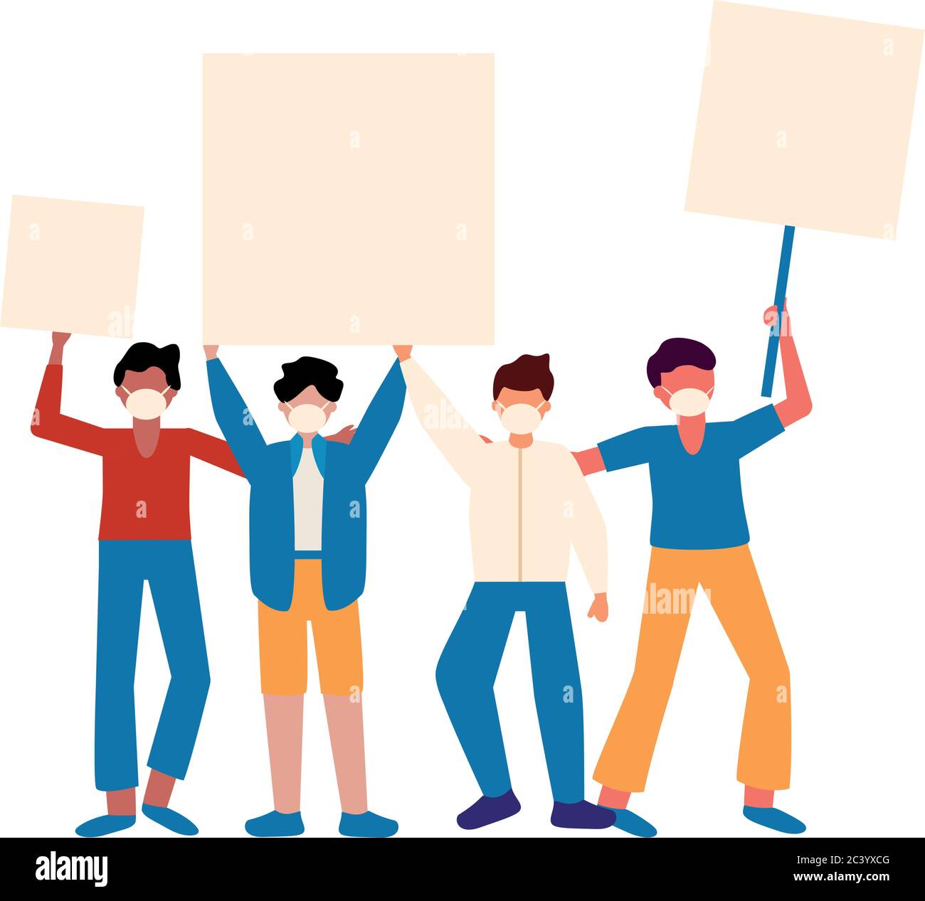 Men with medical masks and banners boards design, Manifestation protest ...