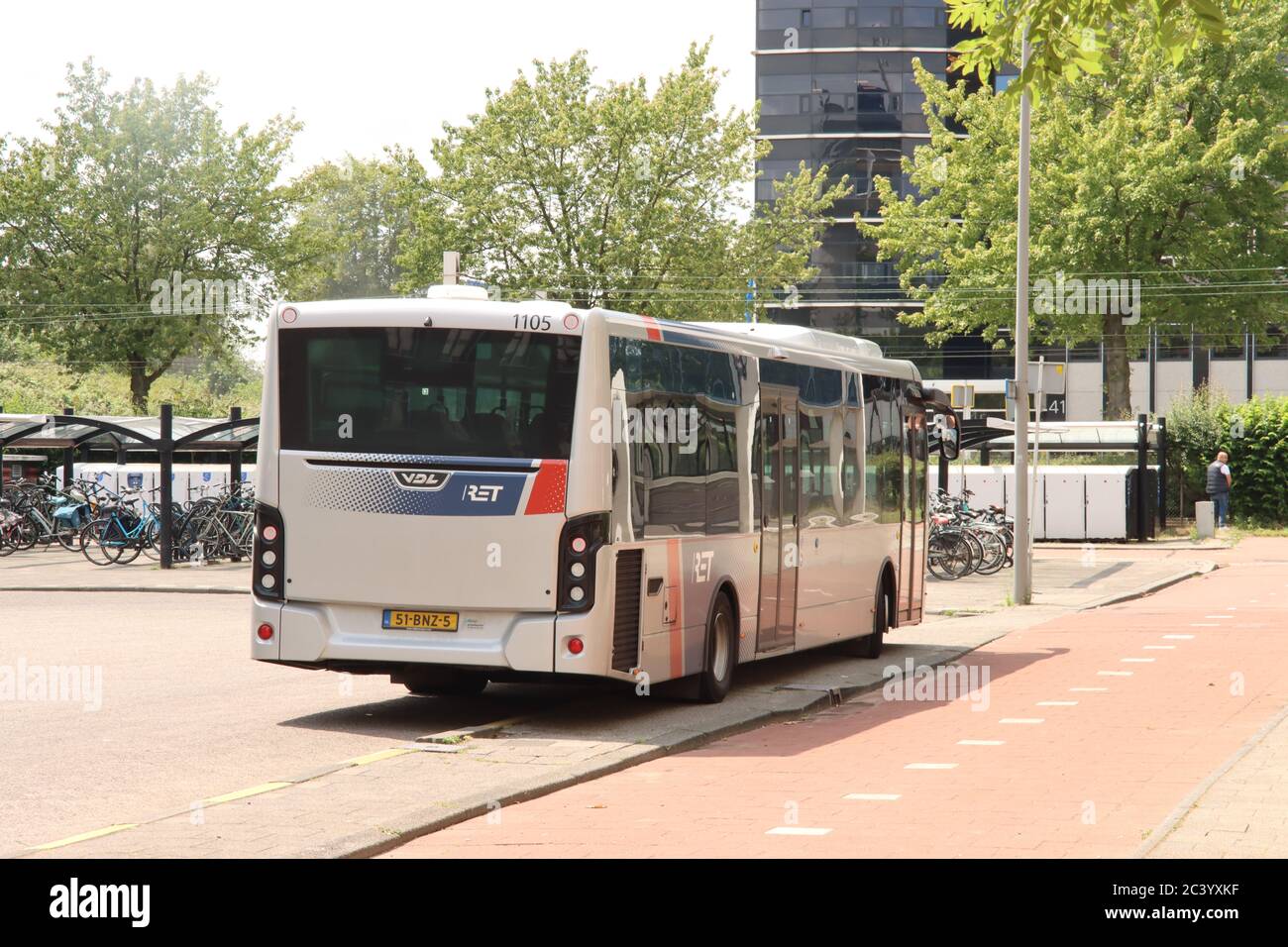 Hybrid city bus of the RET at Rotterdam Alexander station in the ...