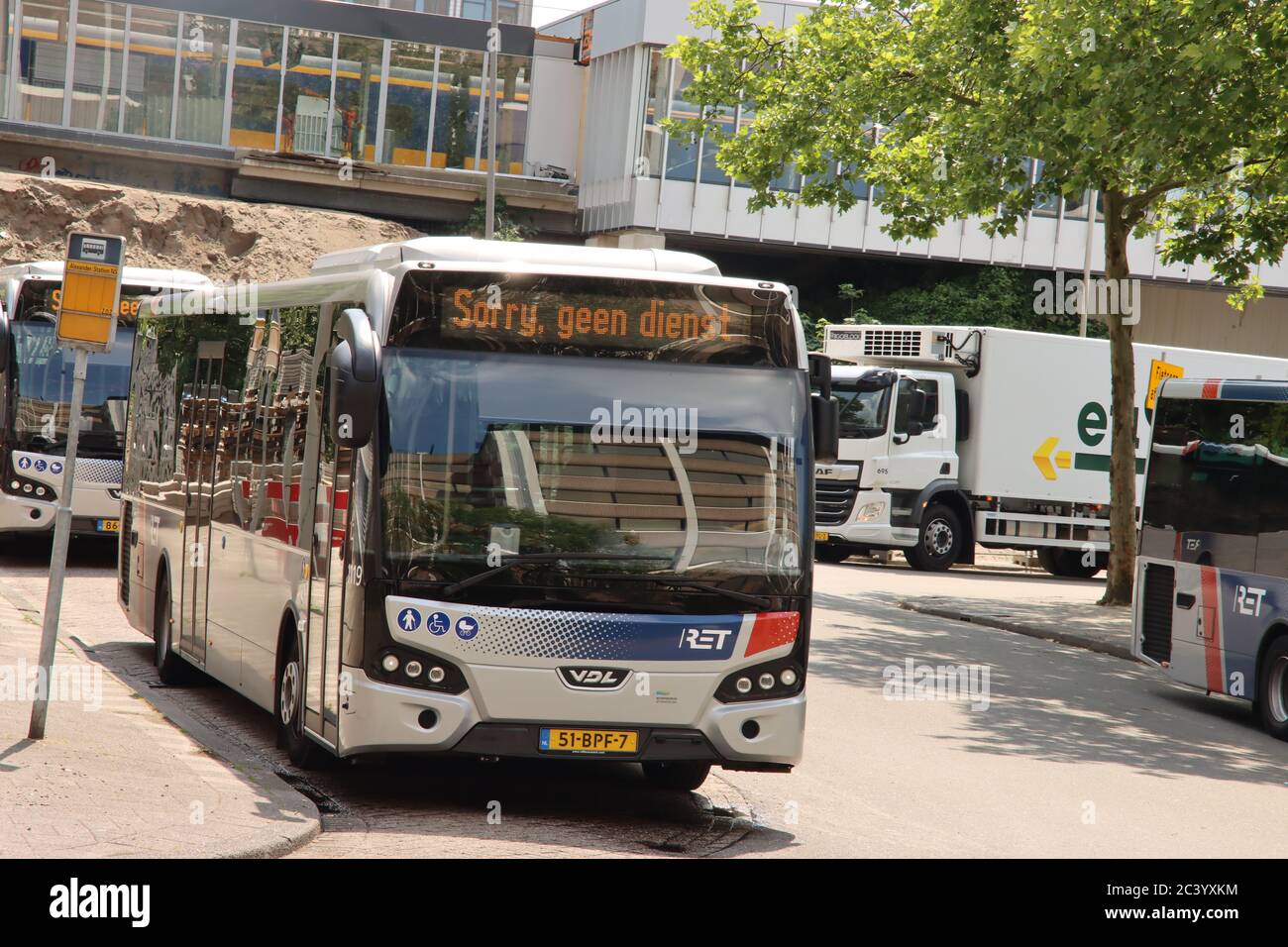Hybrid city bus of the RET at Rotterdam Alexander station in the ...