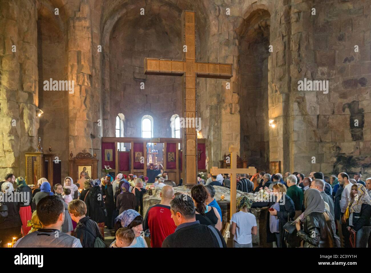 Interior, Sunday service, Jvari (monastery) or The Mtskheta Church of ...