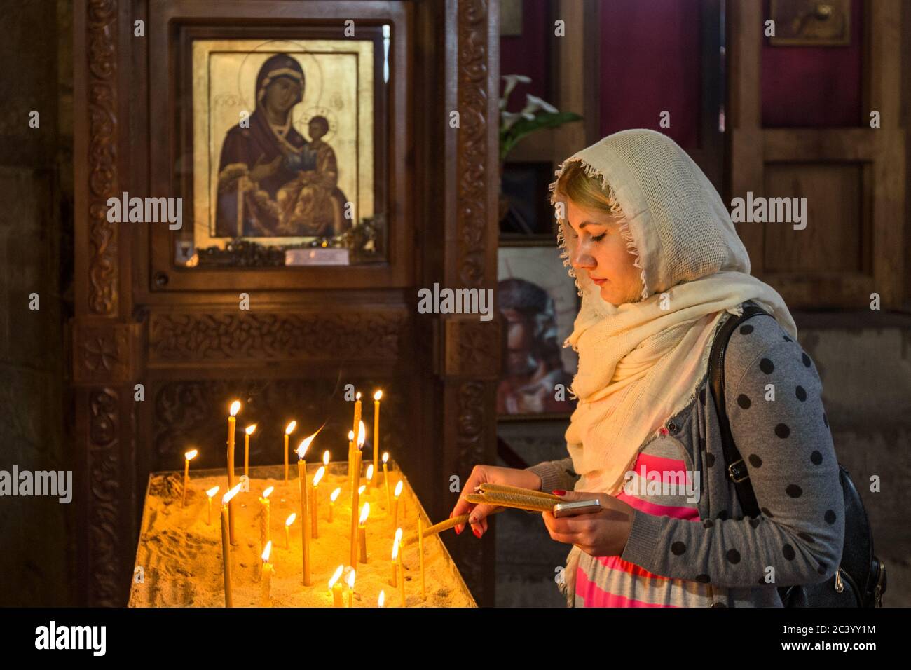 Interior, personal prayers, Jvari (monastery) or The Mtskheta Church of ...