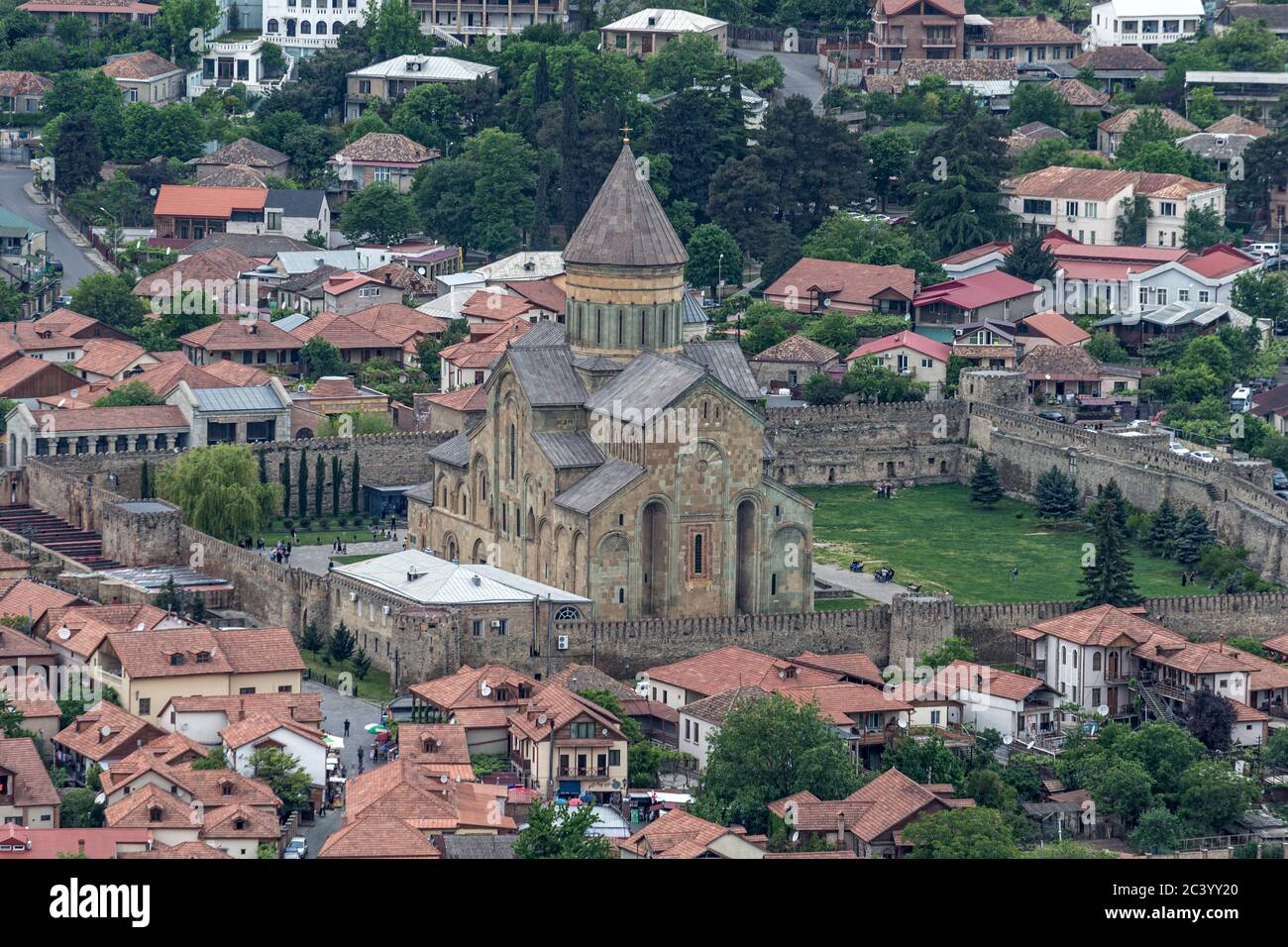 Svetitskhoveli Cathedral, Mtskheta town from Jvari (monastery) or The ...