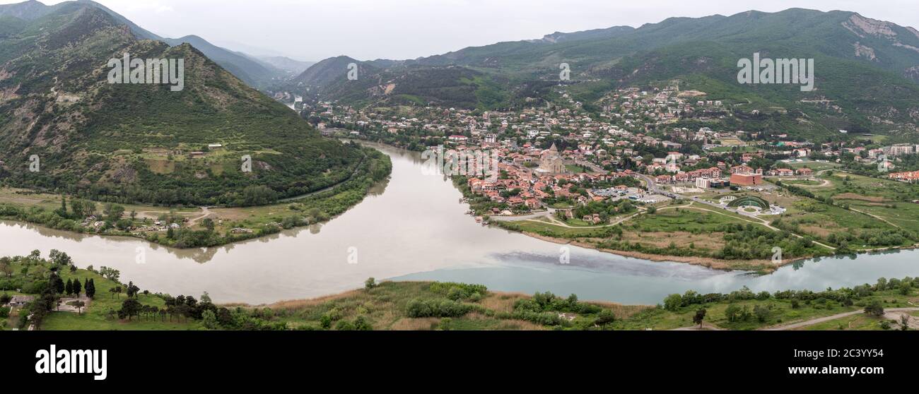 The confluence of the Mtkvari and Aragvi rivers, overlooking the town ...