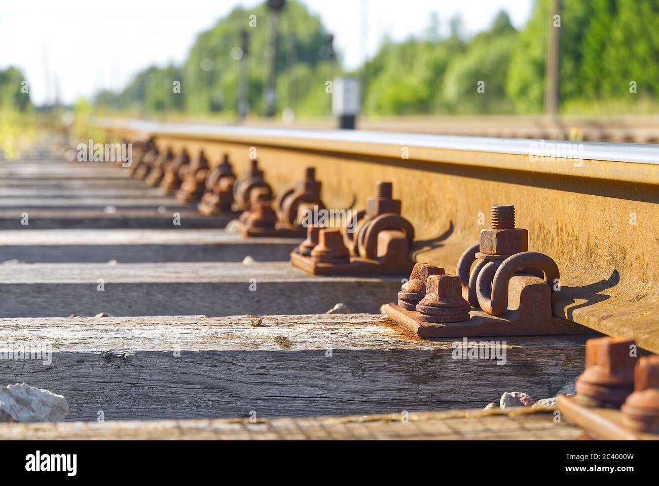 Railroad closeup. Railway tracks, Iron rusty train railway detail over ...