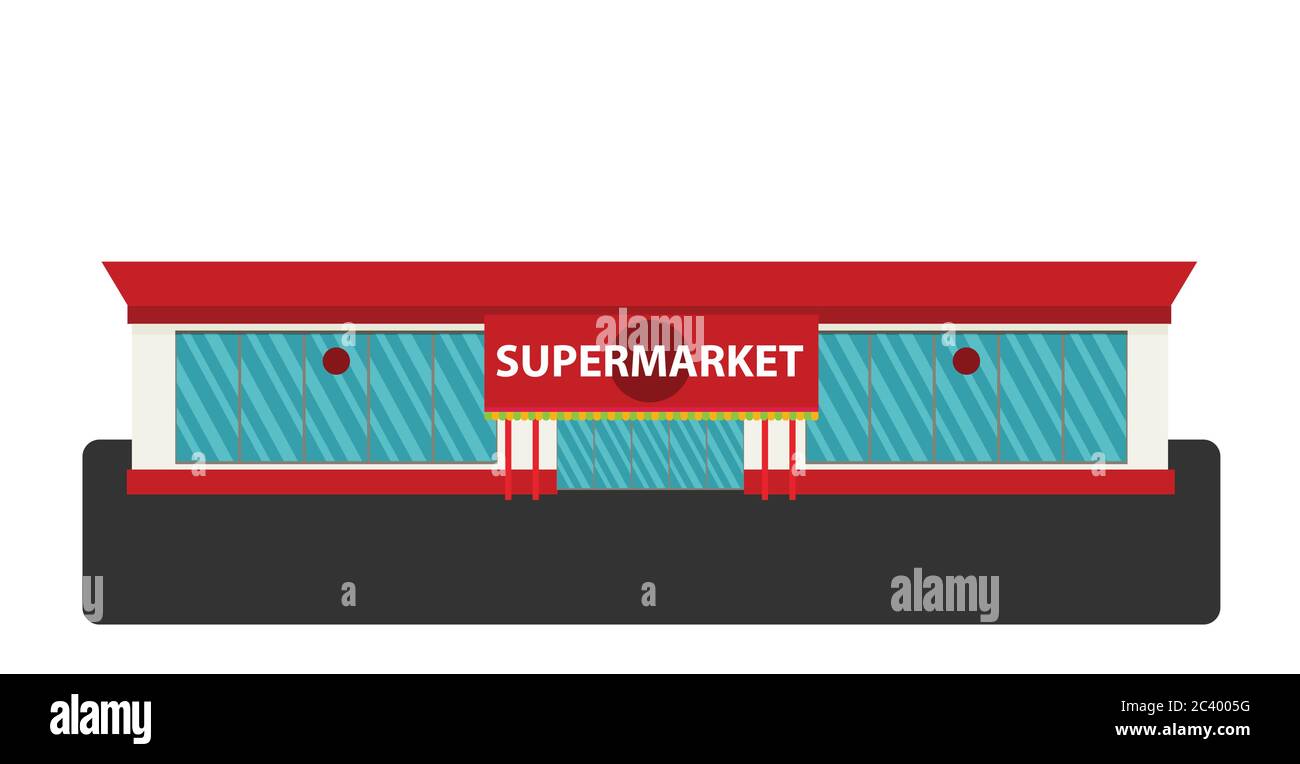 Supermarket building facade, flat vector illustration Stock Vector ...