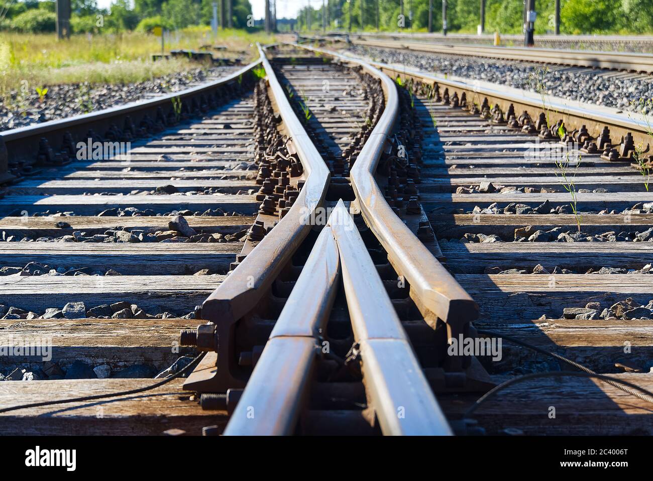 Railroad closeup. Railway tracks, Iron rusty train railway detail over ...