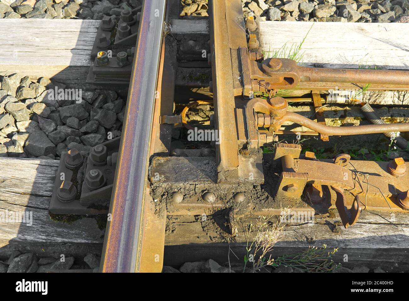 Railroad closeup. Railway tracks, Iron rusty train railway detail over ...