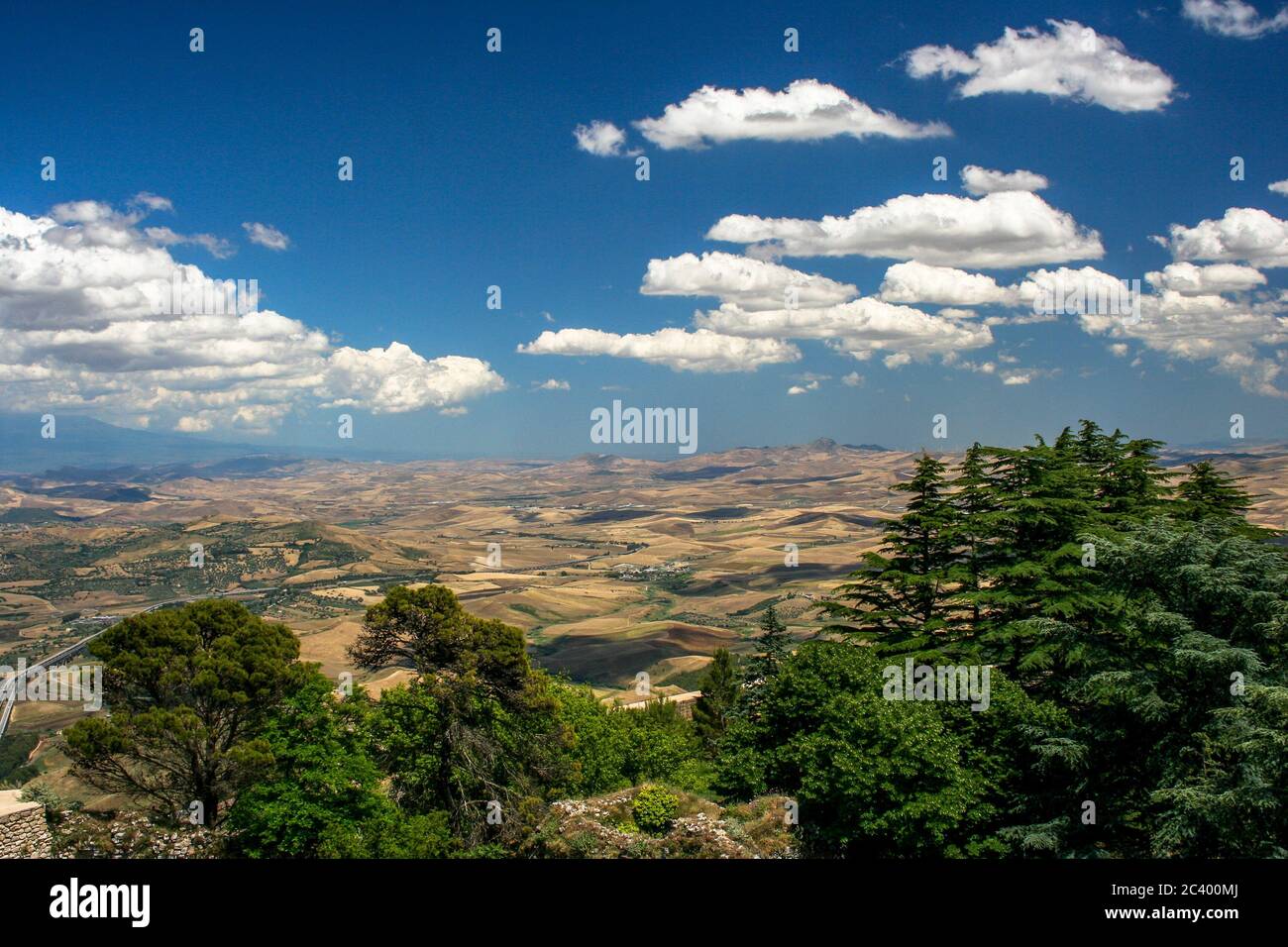 Aerial view of the central area of the island of Sicily, from the city ...