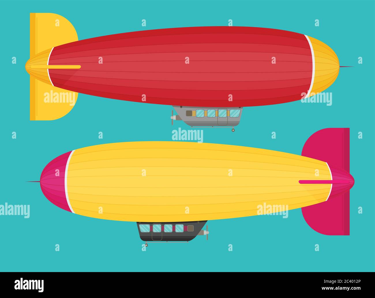 Zeppelin airship set dirigible balloon flight, flat design Stock Vector ...