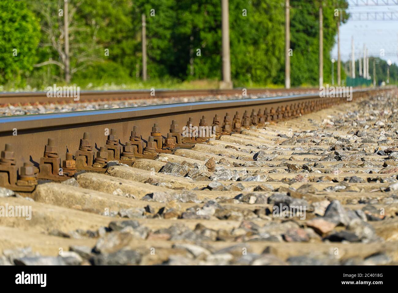 Railroad closeup. Railway tracks, Iron rusty train railway detail over ...