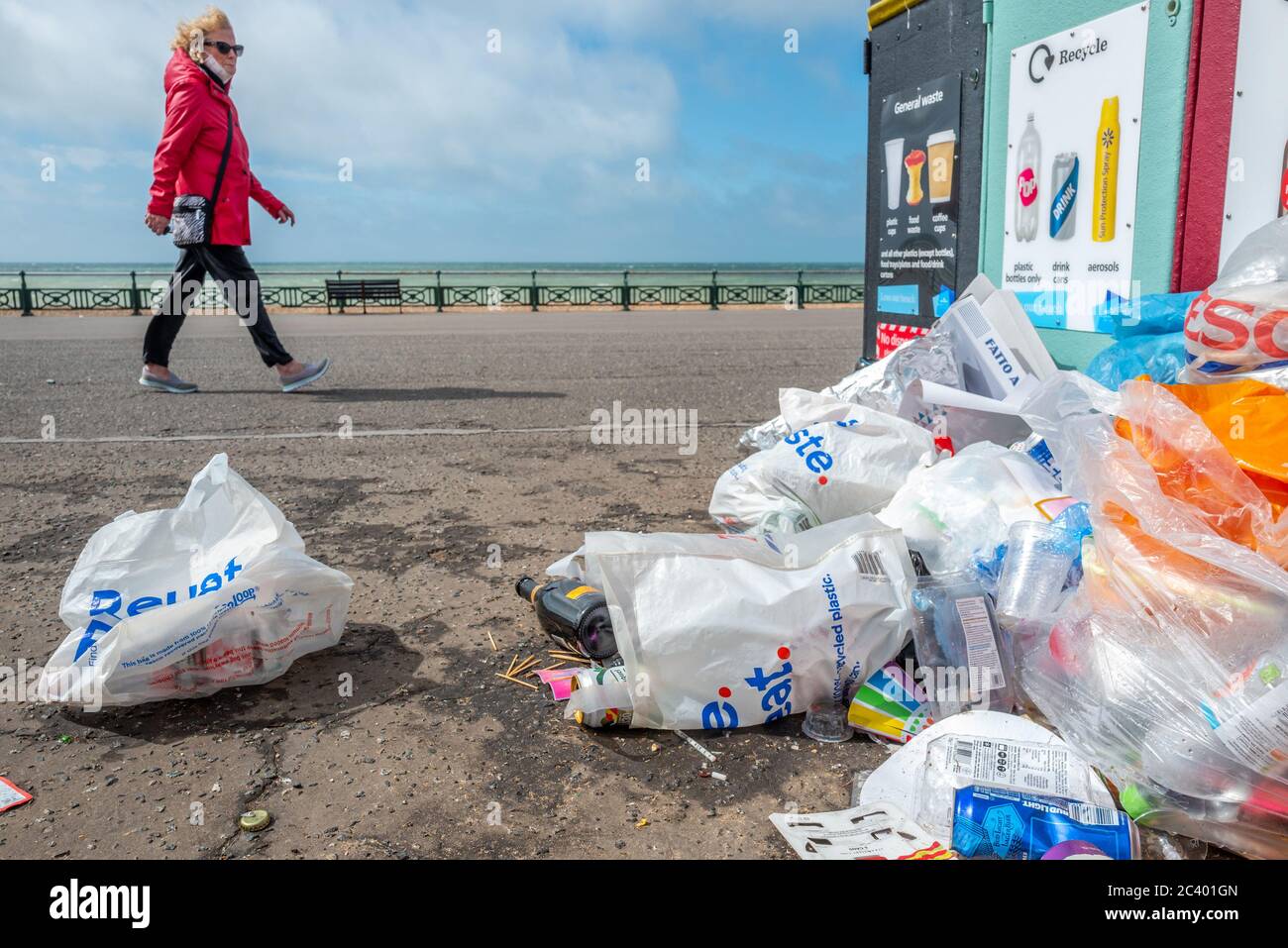 Brighton UK, 21st June 2020: Rubbish left on Brighton beach yesterday ...