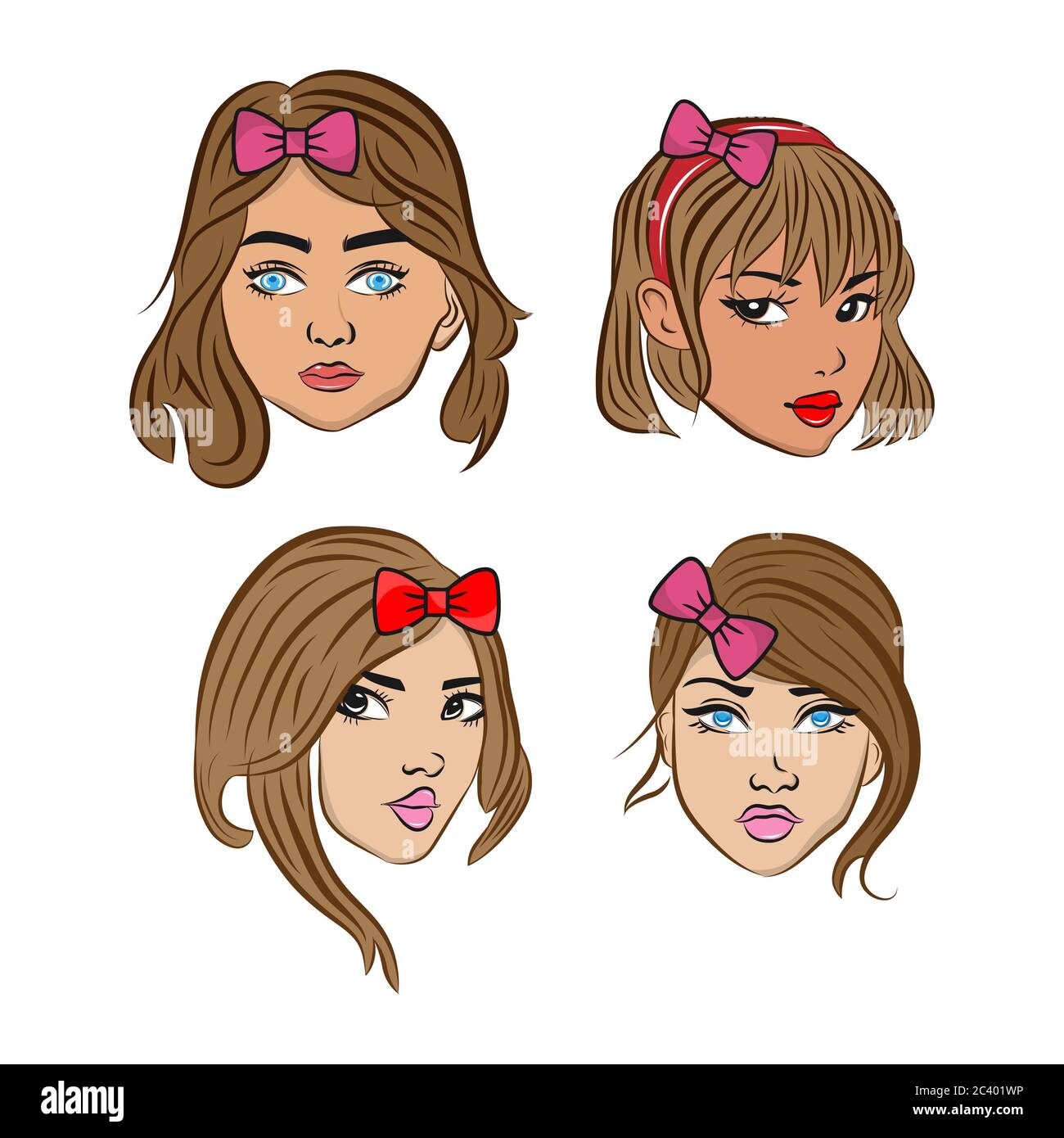 Woman avatar set vector illustration. Beautiful young girls portrait ...