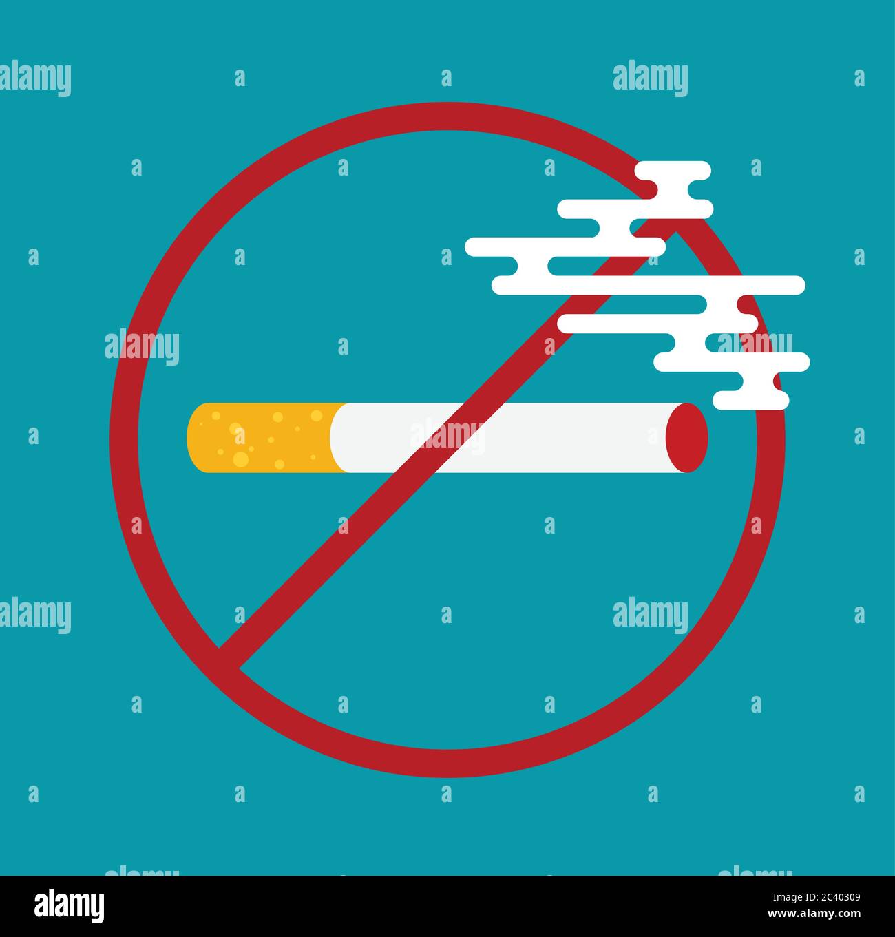 Flat colored illustration with prohibition of Smoking nicotine ...