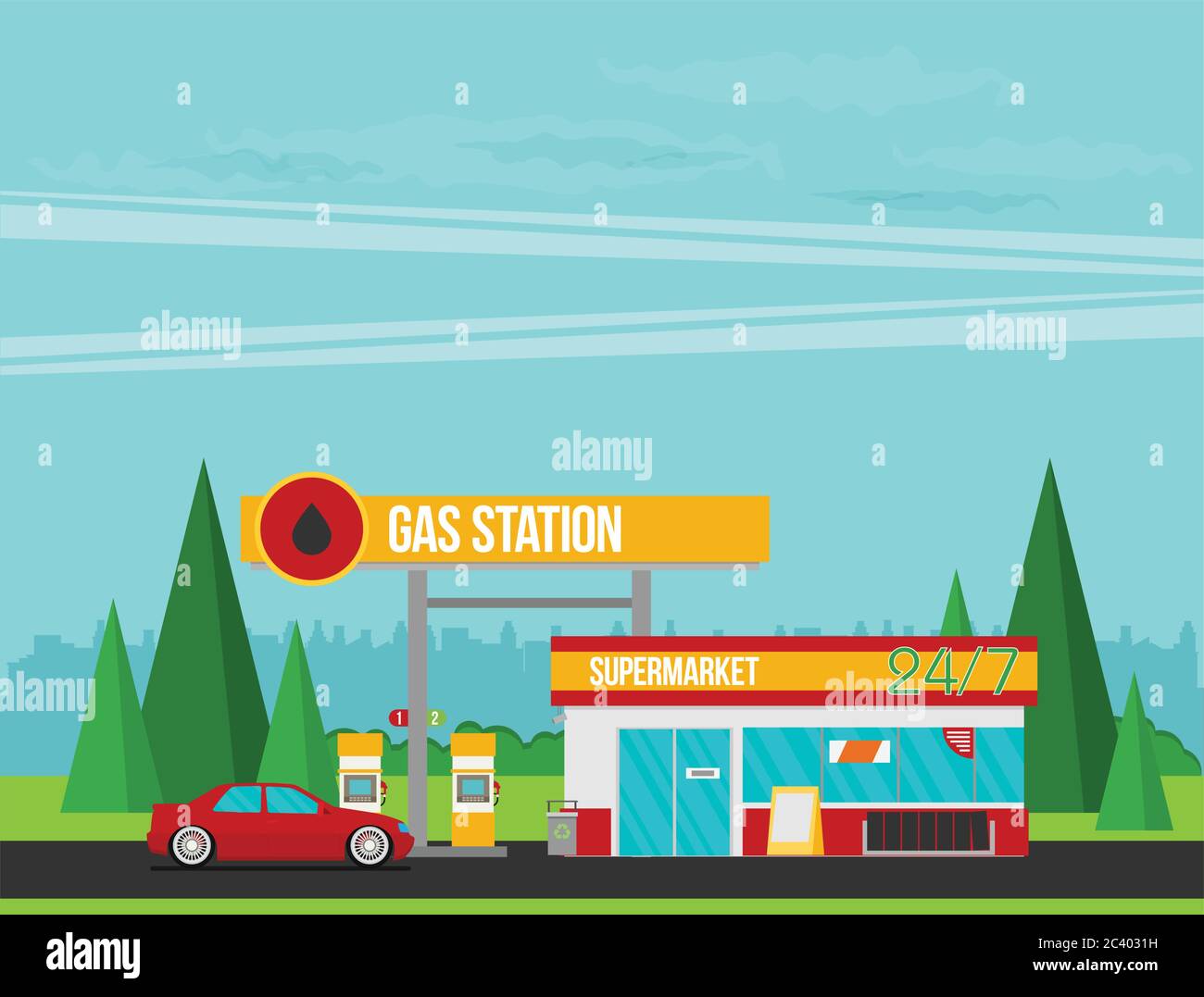 Gas station flat vector illustration Stock Vector Image & Art - Alamy