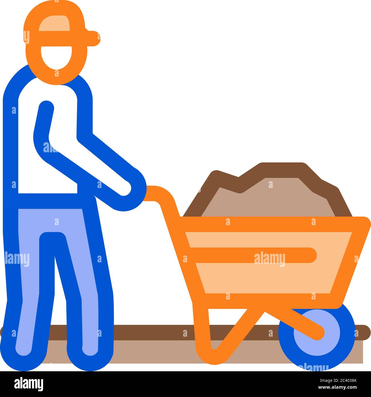 worker with cart icon vector outline illustration Stock Vector Image ...