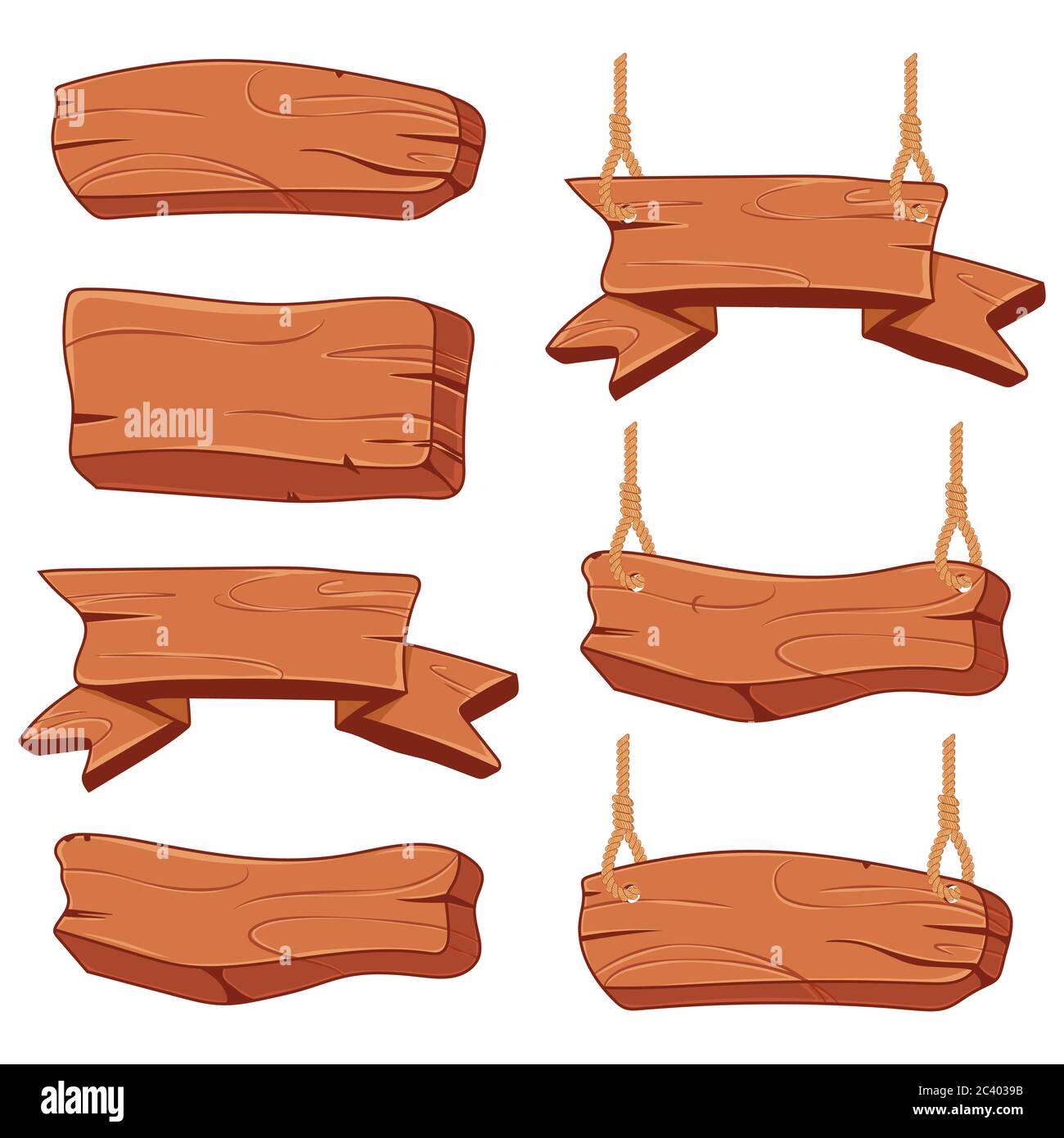 Cartoon wooden sign board vector set isolated on a white background ...