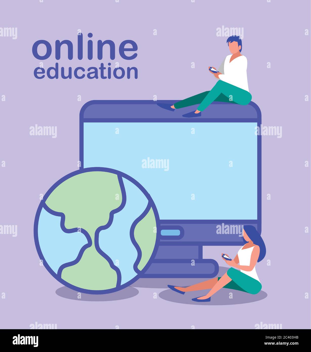 people using desktop computer, online education vector illustration ...