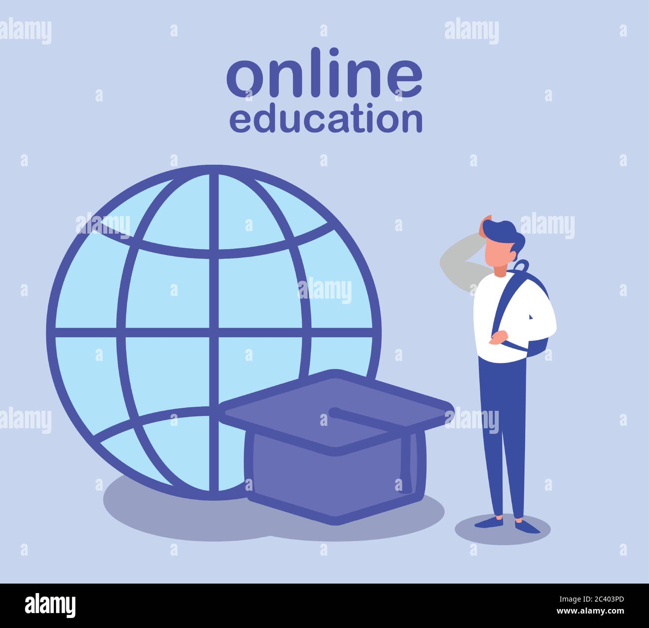 man with graduation cap and global sphere, online education vector ...