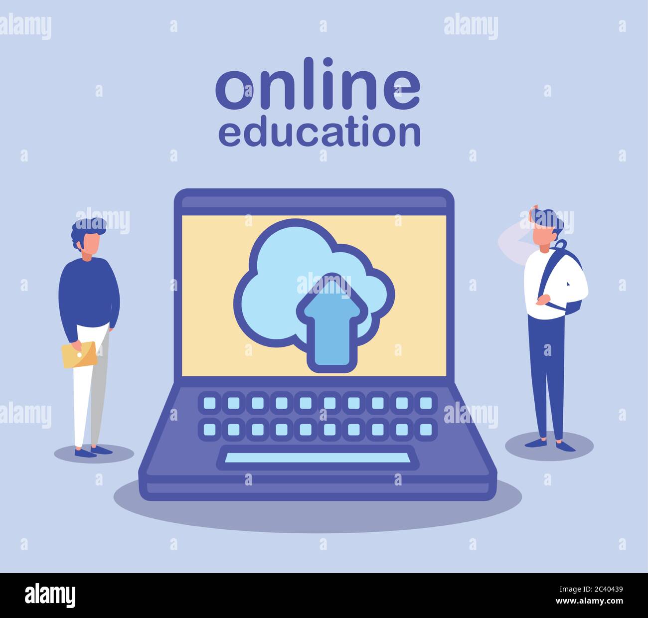 men with laptop, online education vector illustration design Stock ...