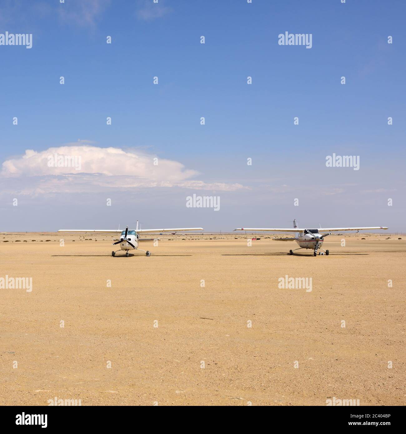 SWAKOPMUND, NAMIBIA - JAN 31, 2016: Two Cessna airplanes on the small ...