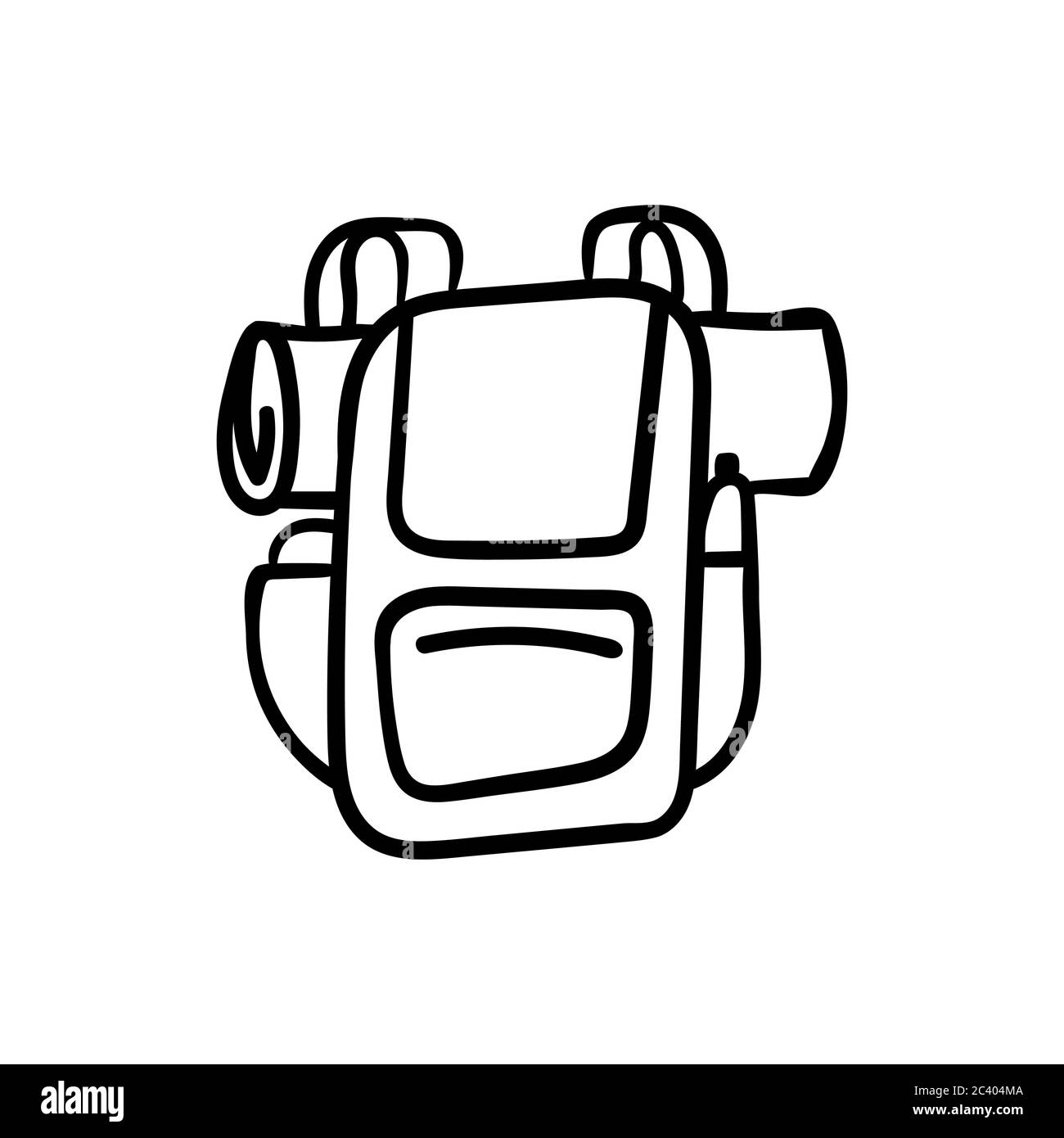 Backpack outline hand drawn icon isolated on white background. Vector ...