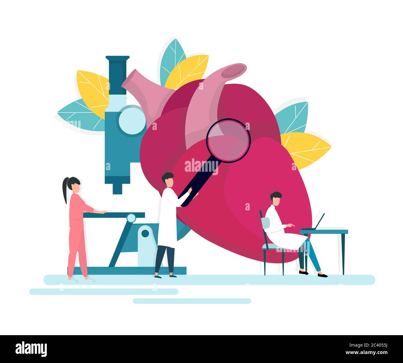 Cardiology Medical Support. Team Of Tiny Doctors And Nurse Examining ...