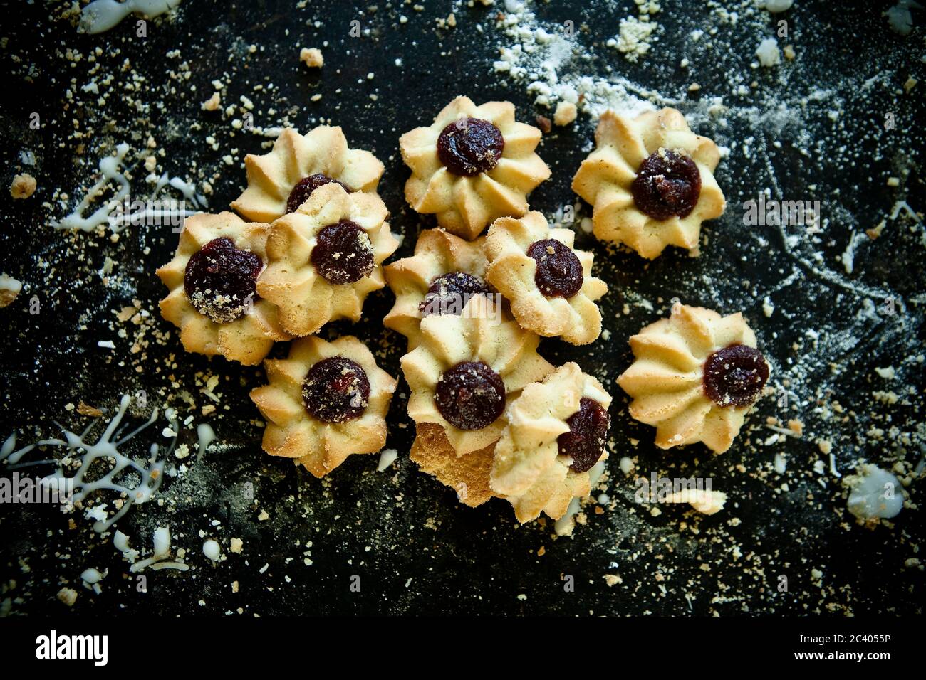 Conference snacks. sweet cookies on a rustic background Stock Photo - Alamy