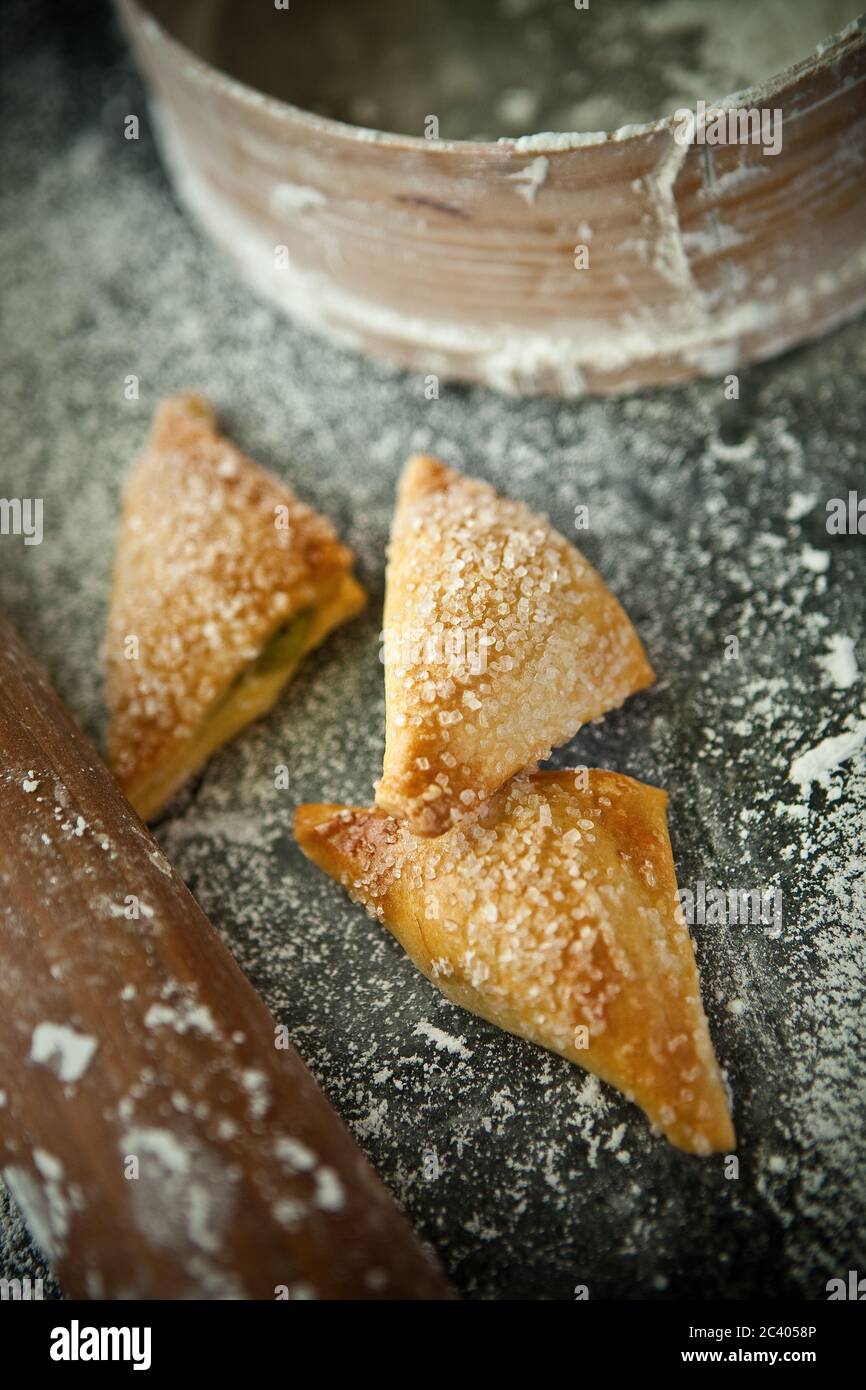 Conference snacks. sweet cookies on a rustic background Stock Photo - Alamy
