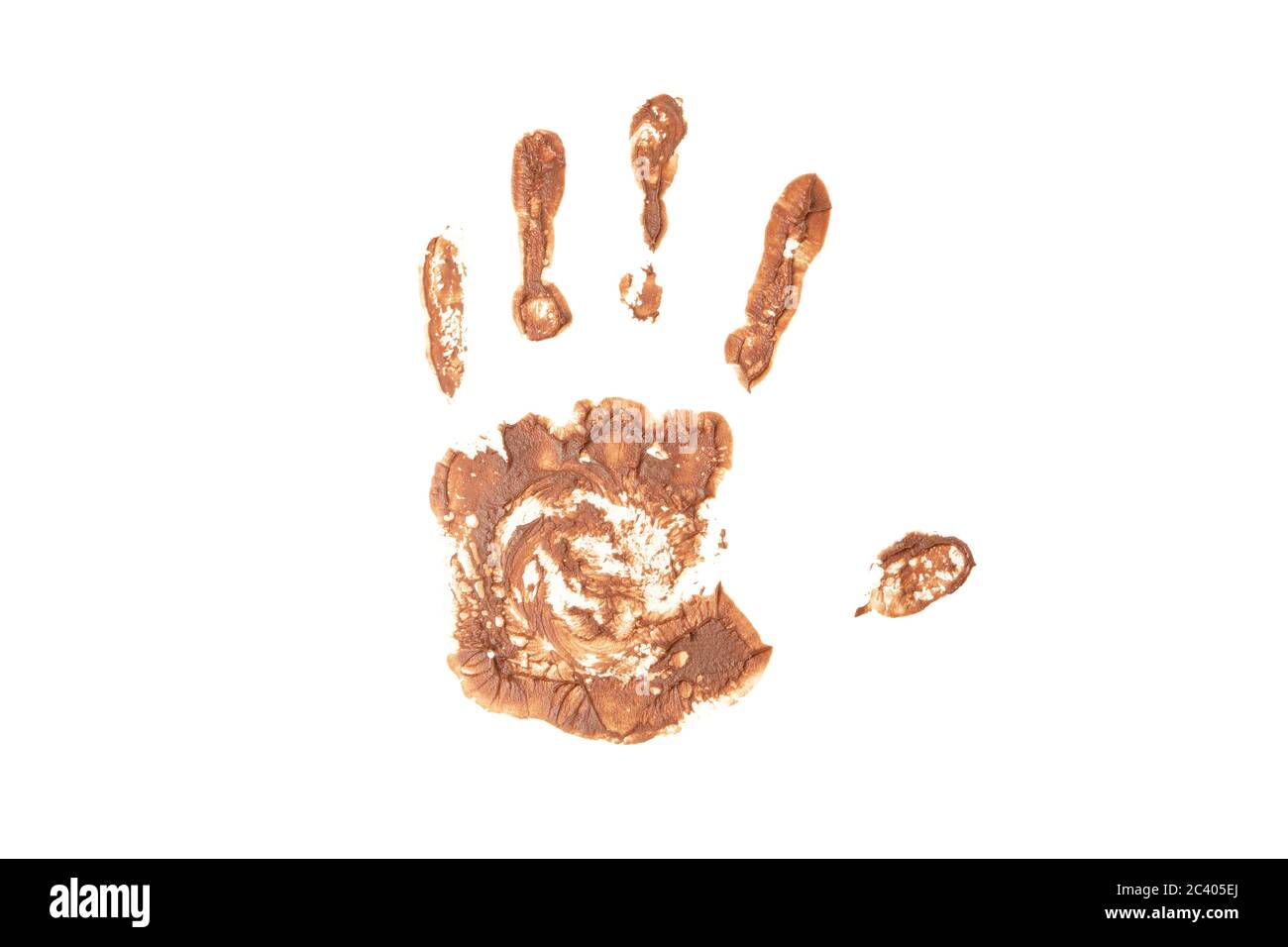 Handprint with chocolate isolated on white background Stock Photo - Alamy