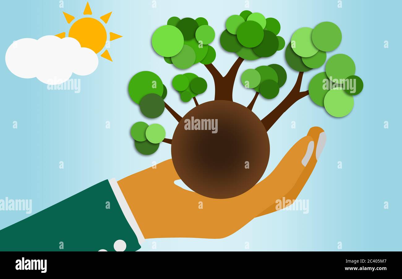 Eco friendly concept with trees, 3D rendering Stock Photo - Alamy