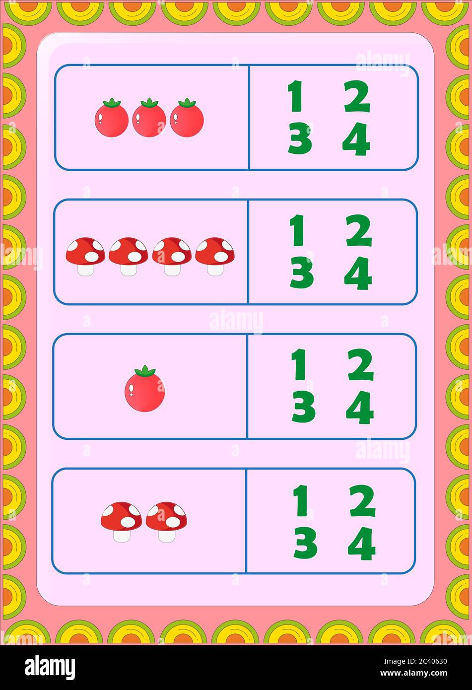 Preschool toddler math with tomato and mushroom design Stock Vector ...
