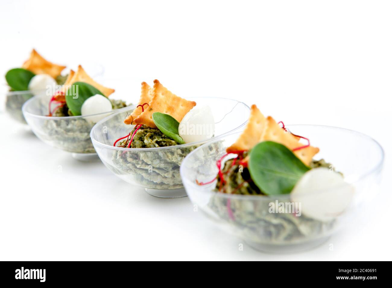 Conference snacks. Dry catering. Small dish snacks on a white ...