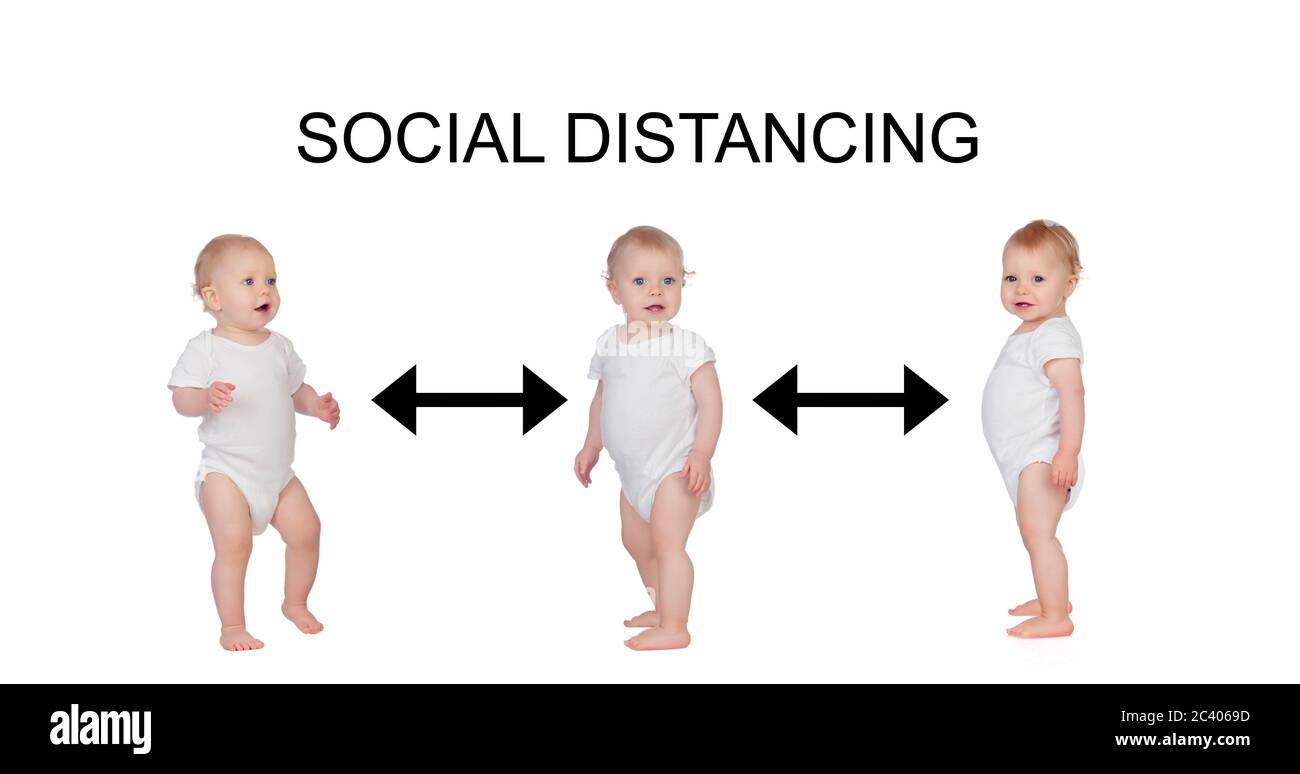 Babies keeping social distancing isolated on a white background Stock ...