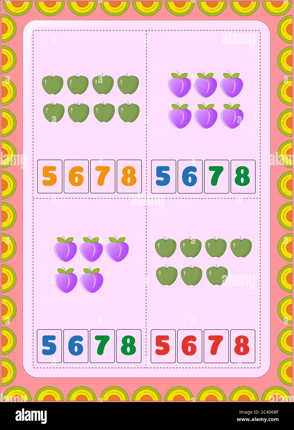 Preschool toddler math with peach and green apple design Stock Vector ...