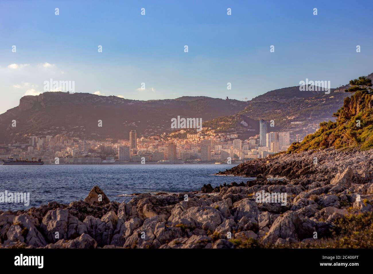 Monaco Montecarlo Principality in France. View from Roquebrune Cap ...