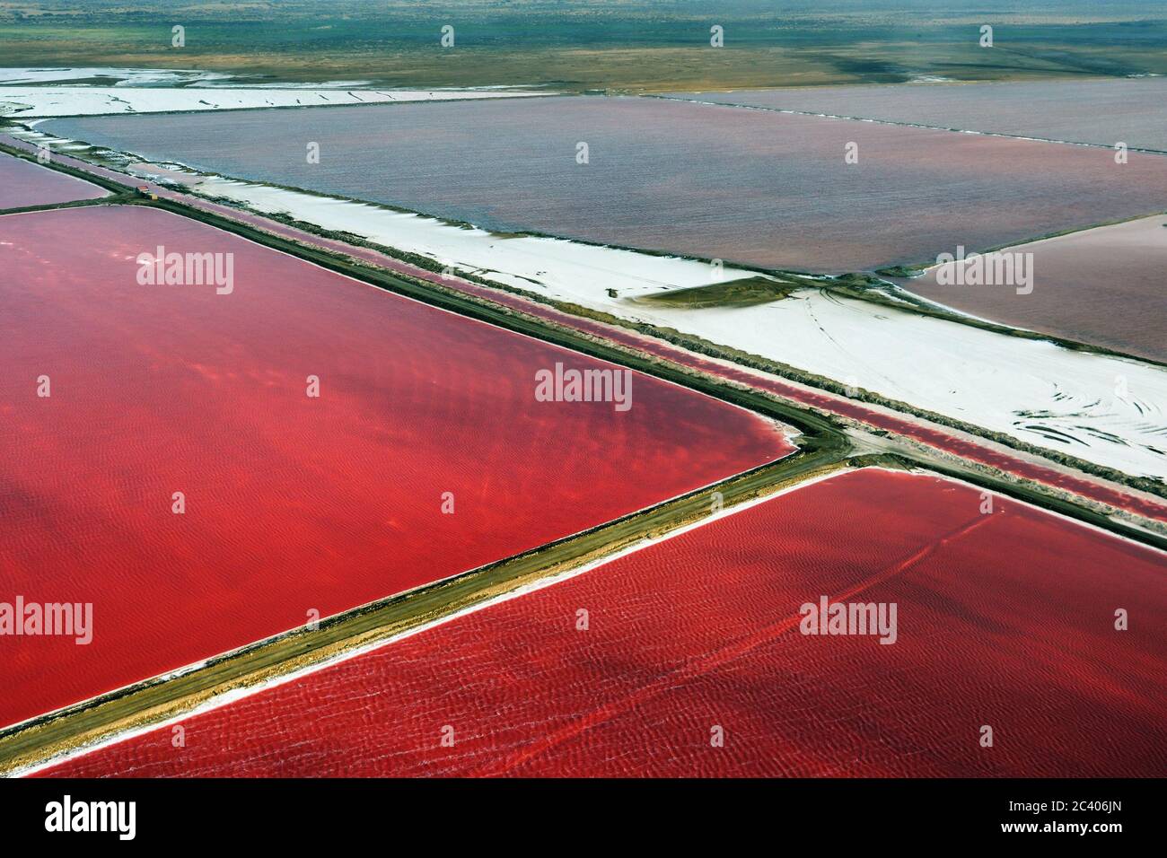 Salt manufacturing. Saltworks in Walvis bay, Namibia. Aerial view Stock ...
