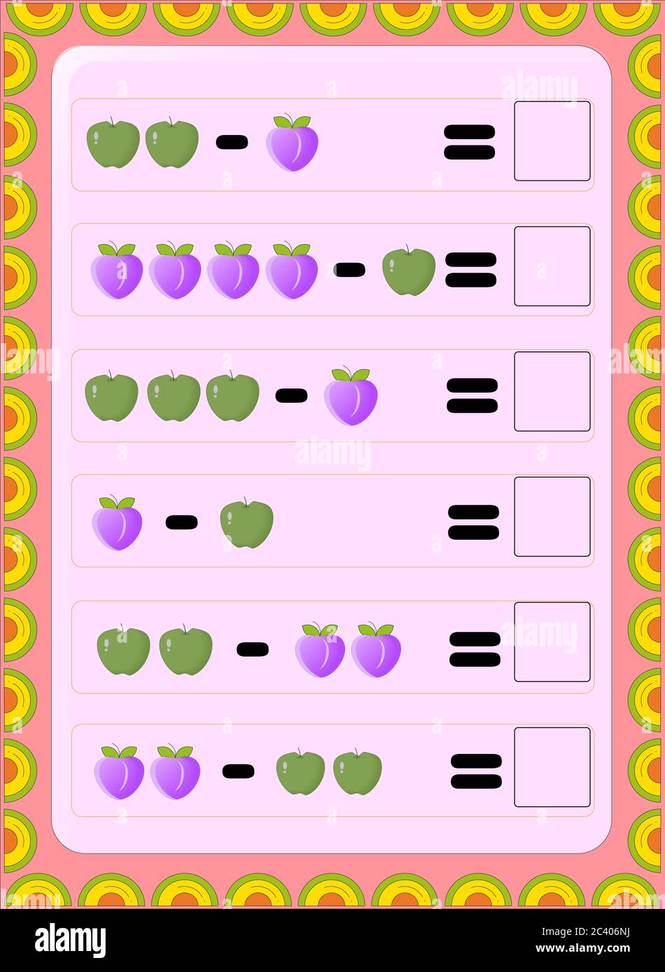 Preschool toddler math with peach and green apple design Stock Vector ...